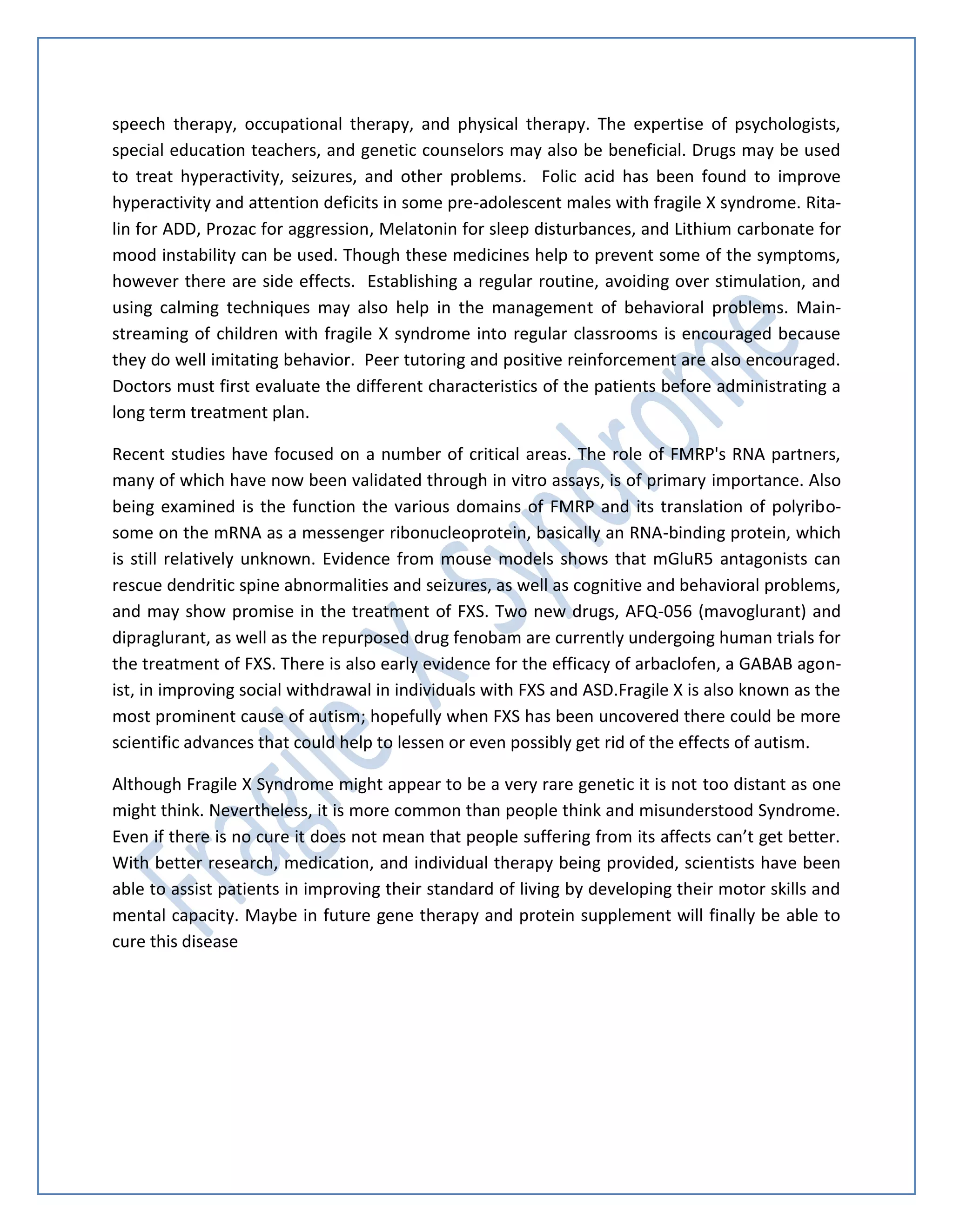 Fragile x syndrome | DOCX | Brain and Nervous System Disorders | Diseases and Conditions