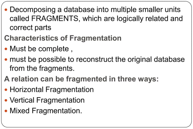 Fragmentation and types of fragmentation in Distributed Database | PPT