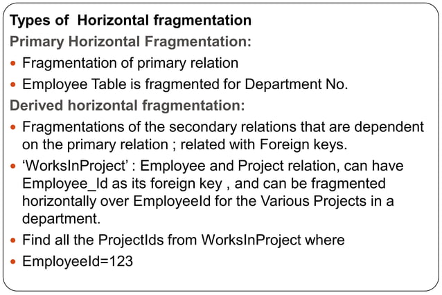 Fragmentation and types of fragmentation in Distributed Database | PPTX