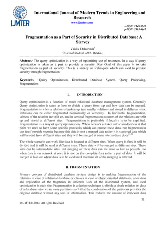 Fragmentation as a Part of Security in Distributed Database: A Survey | PDF
