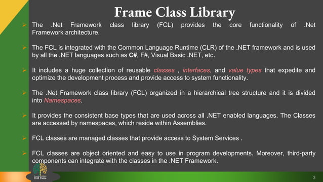 Frame class library and namespace | PPT