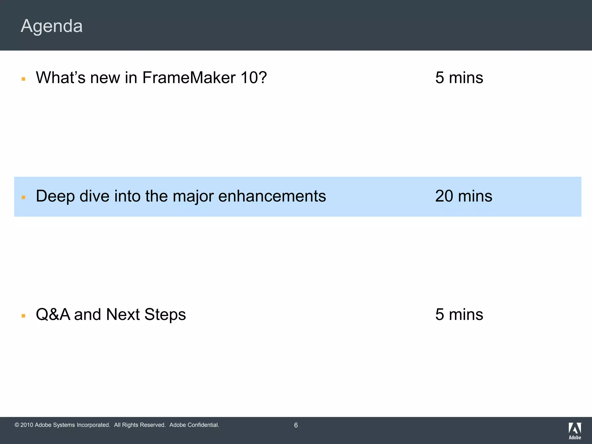 Launch Event FrameMaker 10 Overview | PPTX | Desktop Publishing | Computer Software and Applications