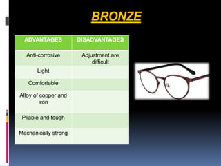Frame Materials - By Consultant Optom Nayana KT | PPTX | Chemistry ...