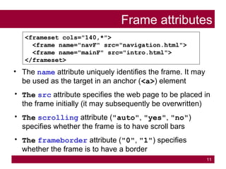 Frames tables forms | PPT | Web Design and HTML | Internet