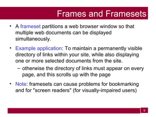Frames tables forms | PPT | Web Design and HTML | Internet