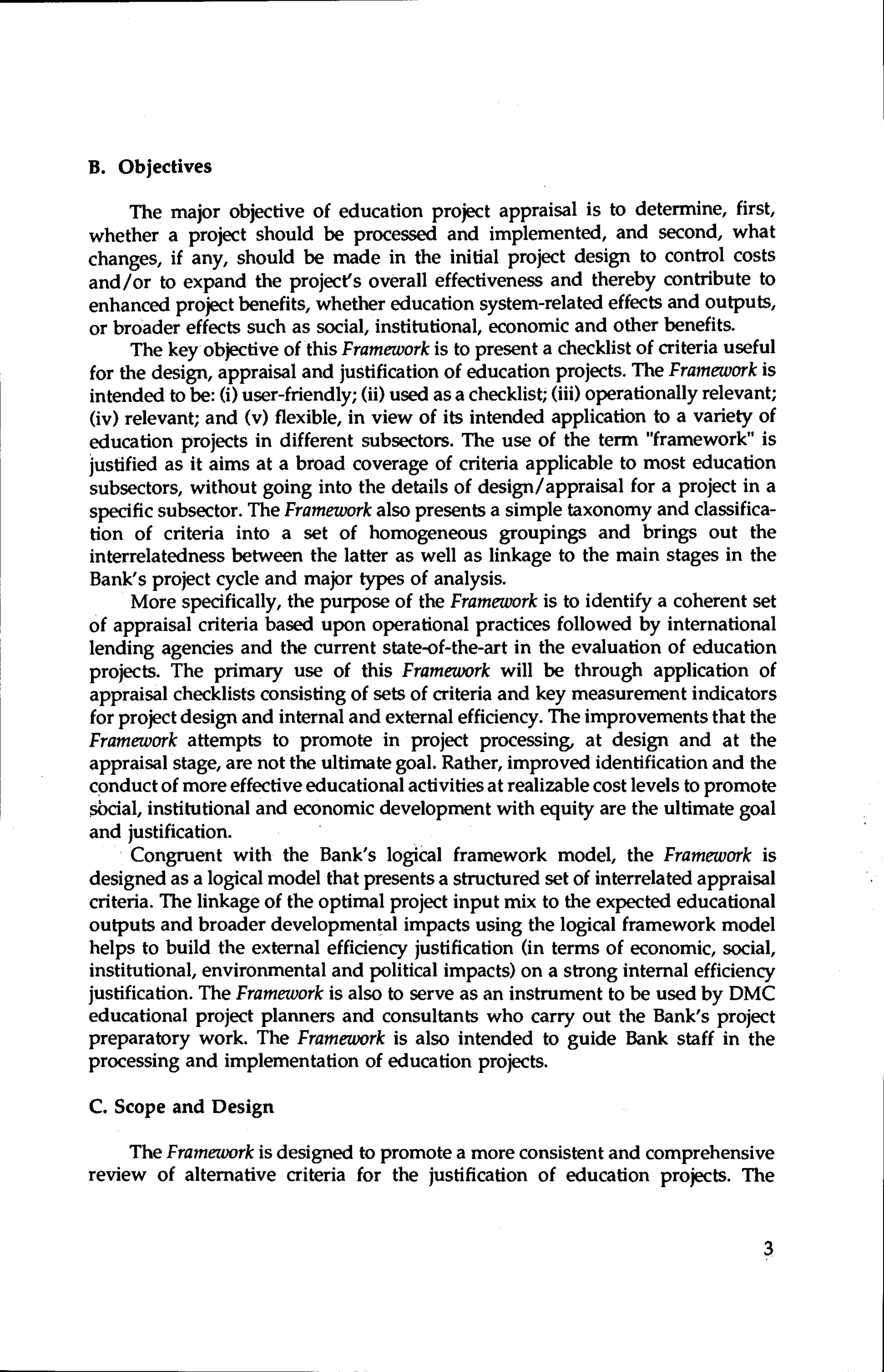 Framework criteria-appraisal-socioeconomic-justification-education ...