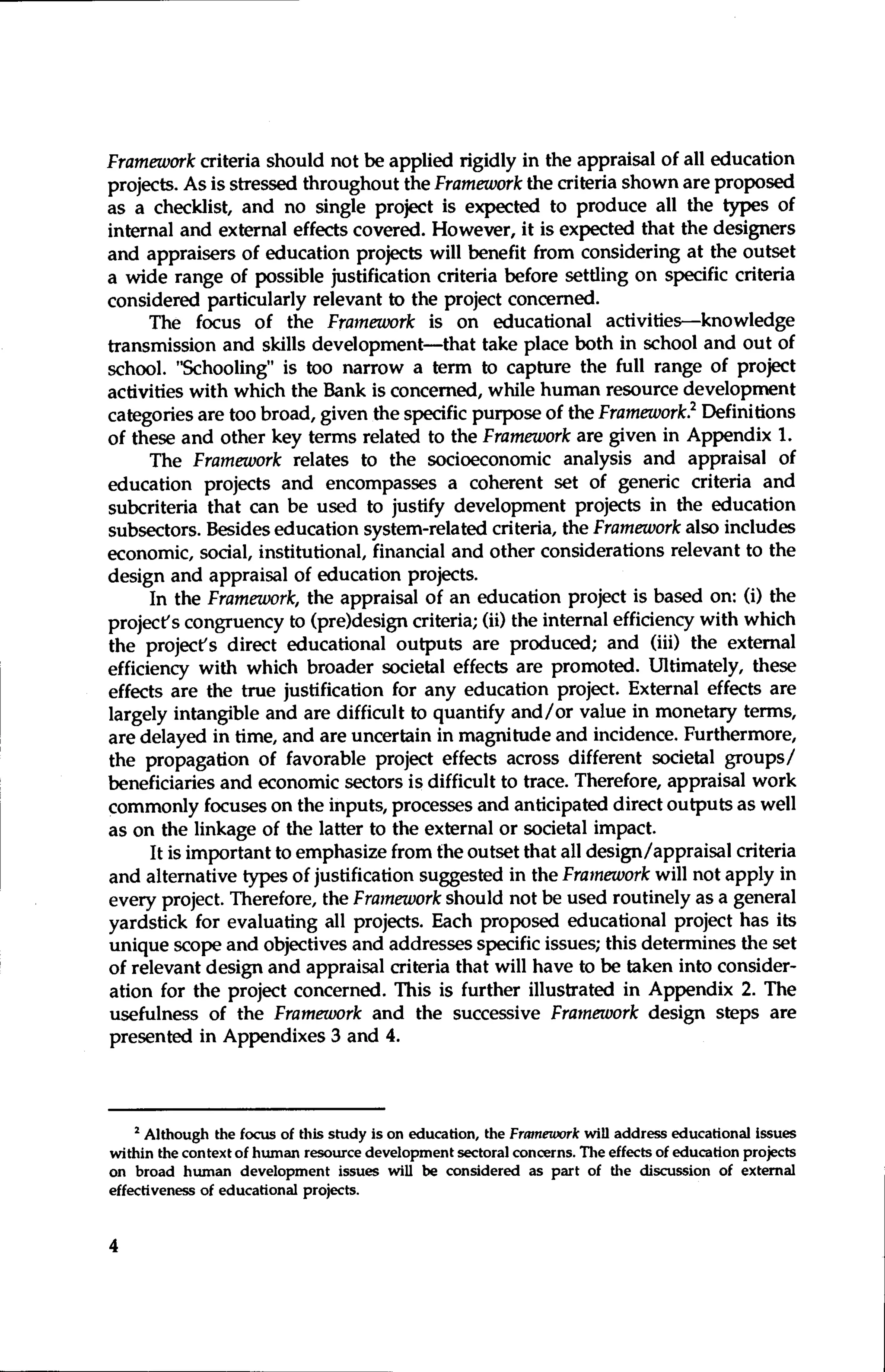 Framework criteria-appraisal-socioeconomic-justification-education ...