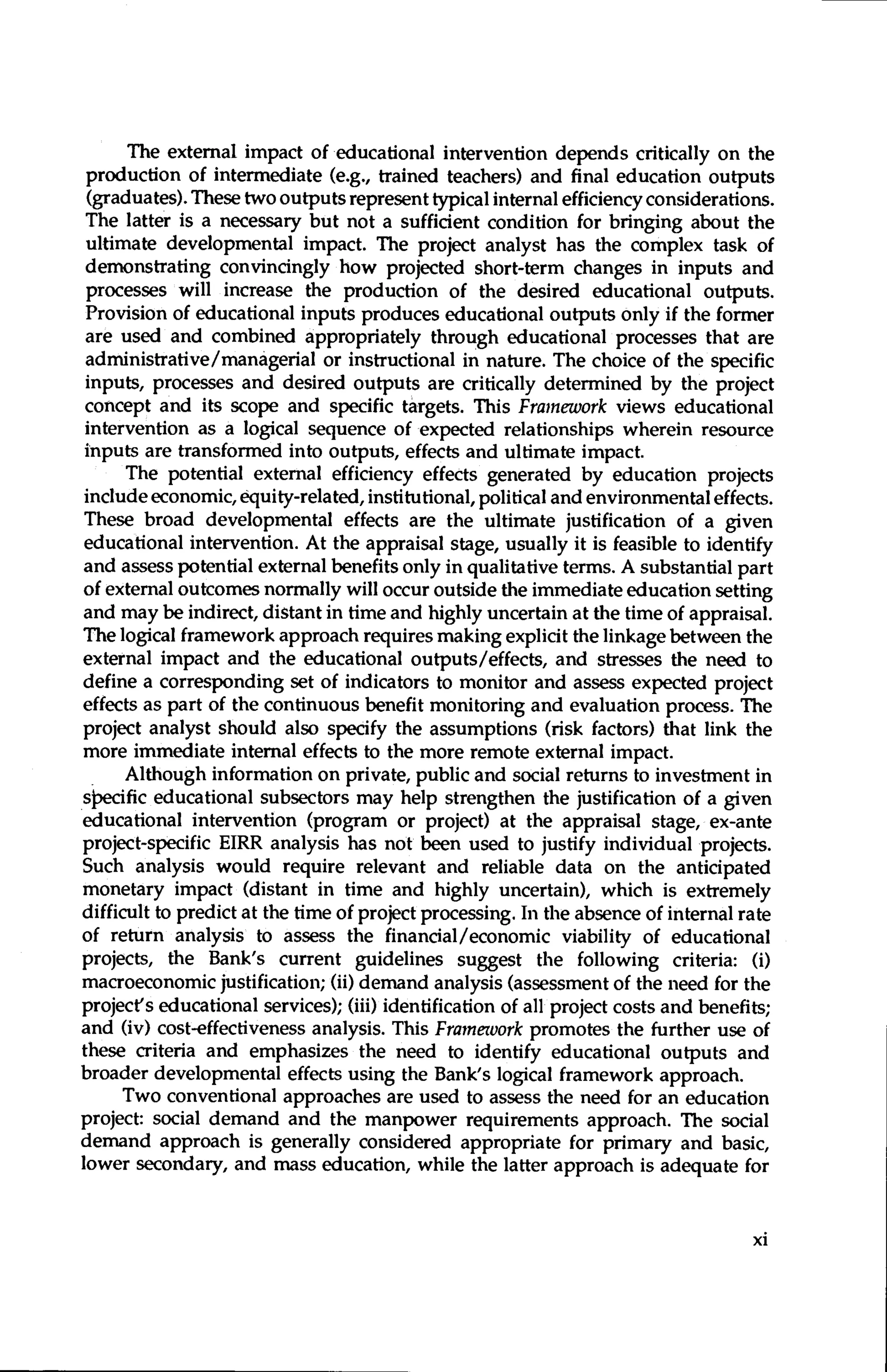 Framework criteria-appraisal-socioeconomic-justification-education ...