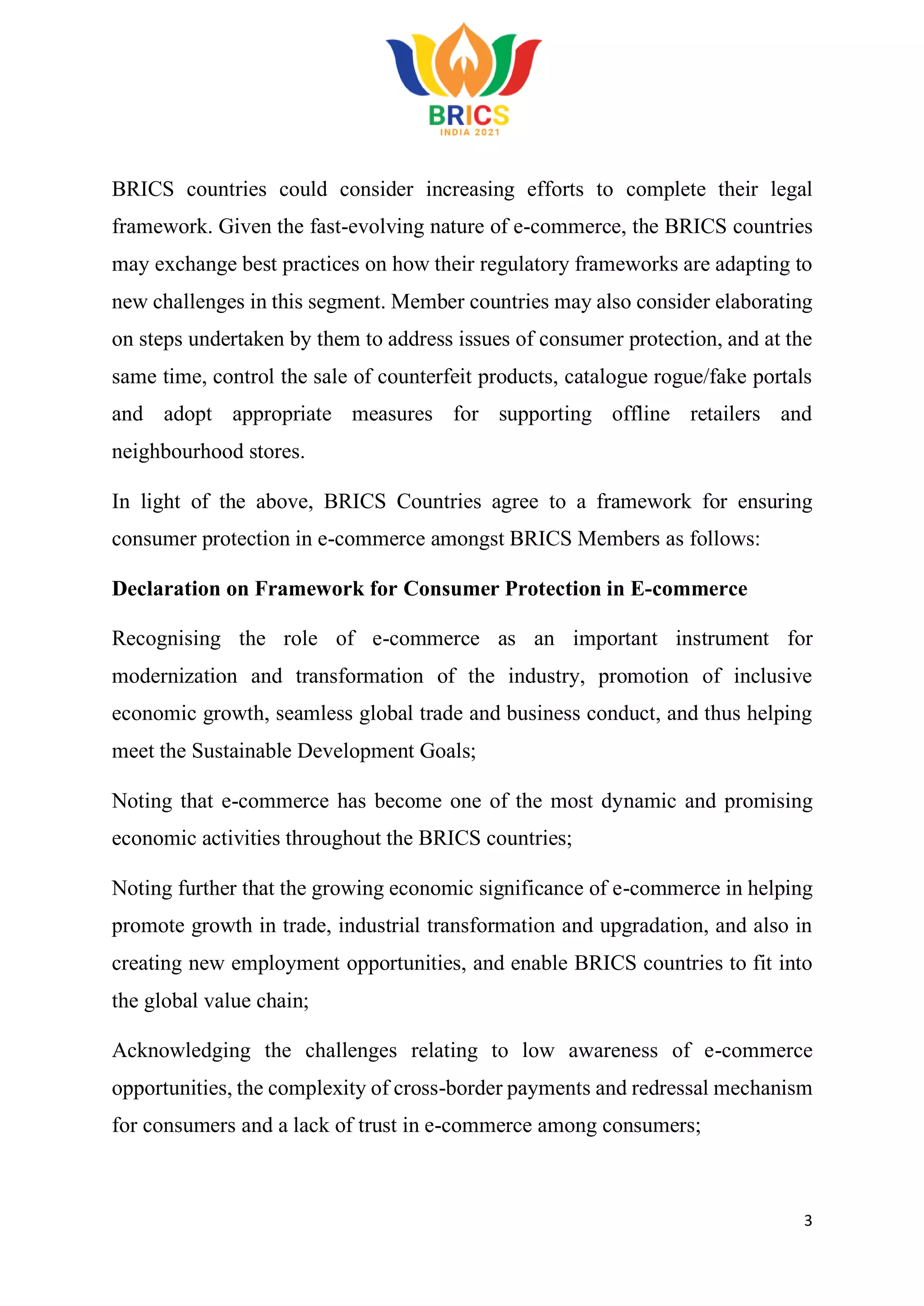 BRICS Framework for Ensuring Consumer Protection in E-commerce | PDF