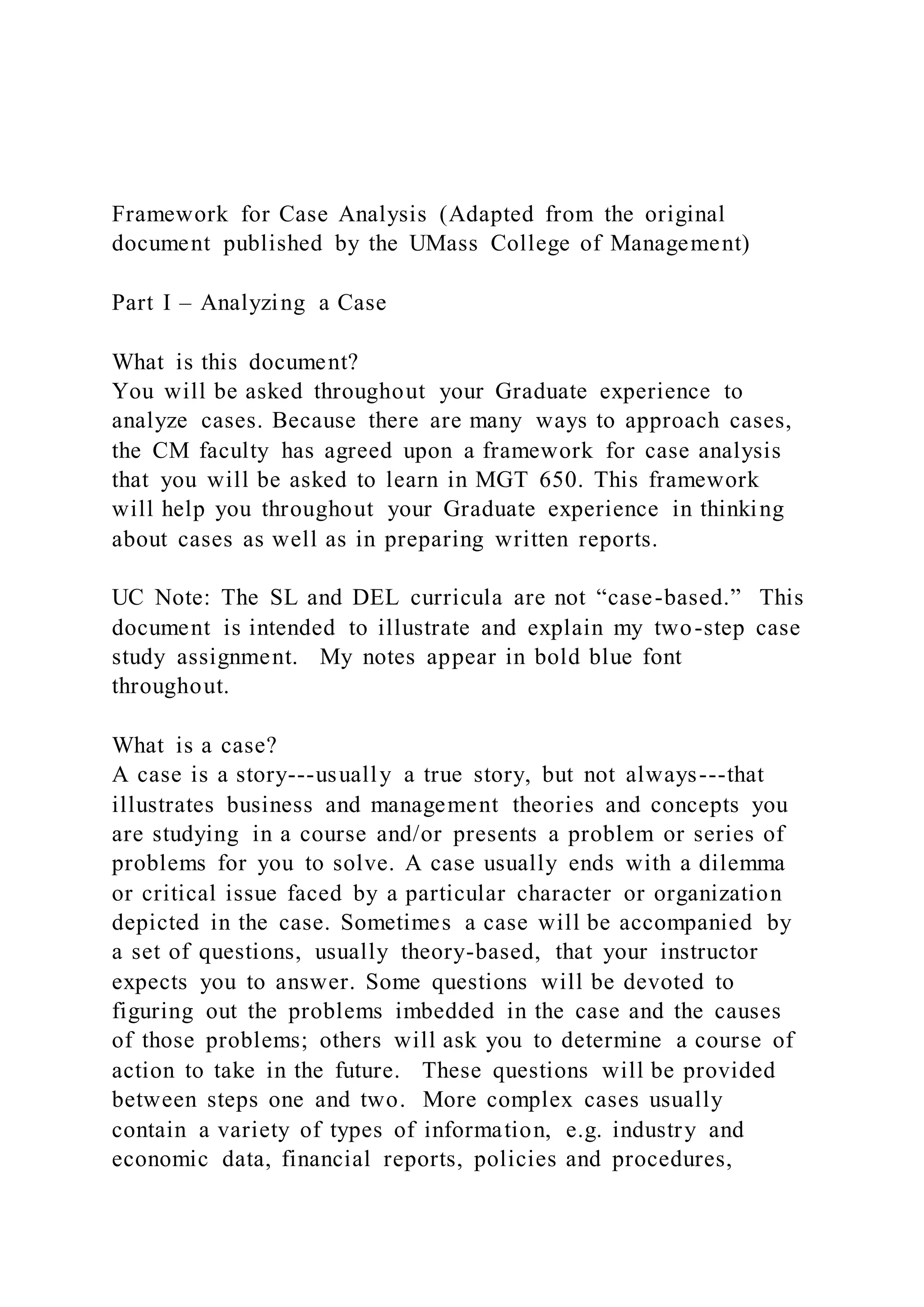 Framework for Case Analysis (Adapted from the original document | DOCX