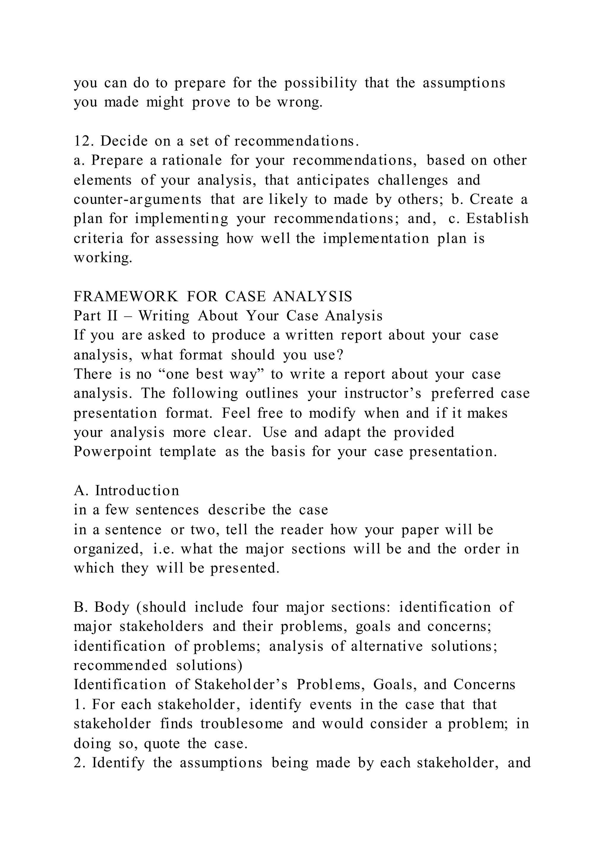 Framework for Case Analysis (Adapted from the original document | PDF