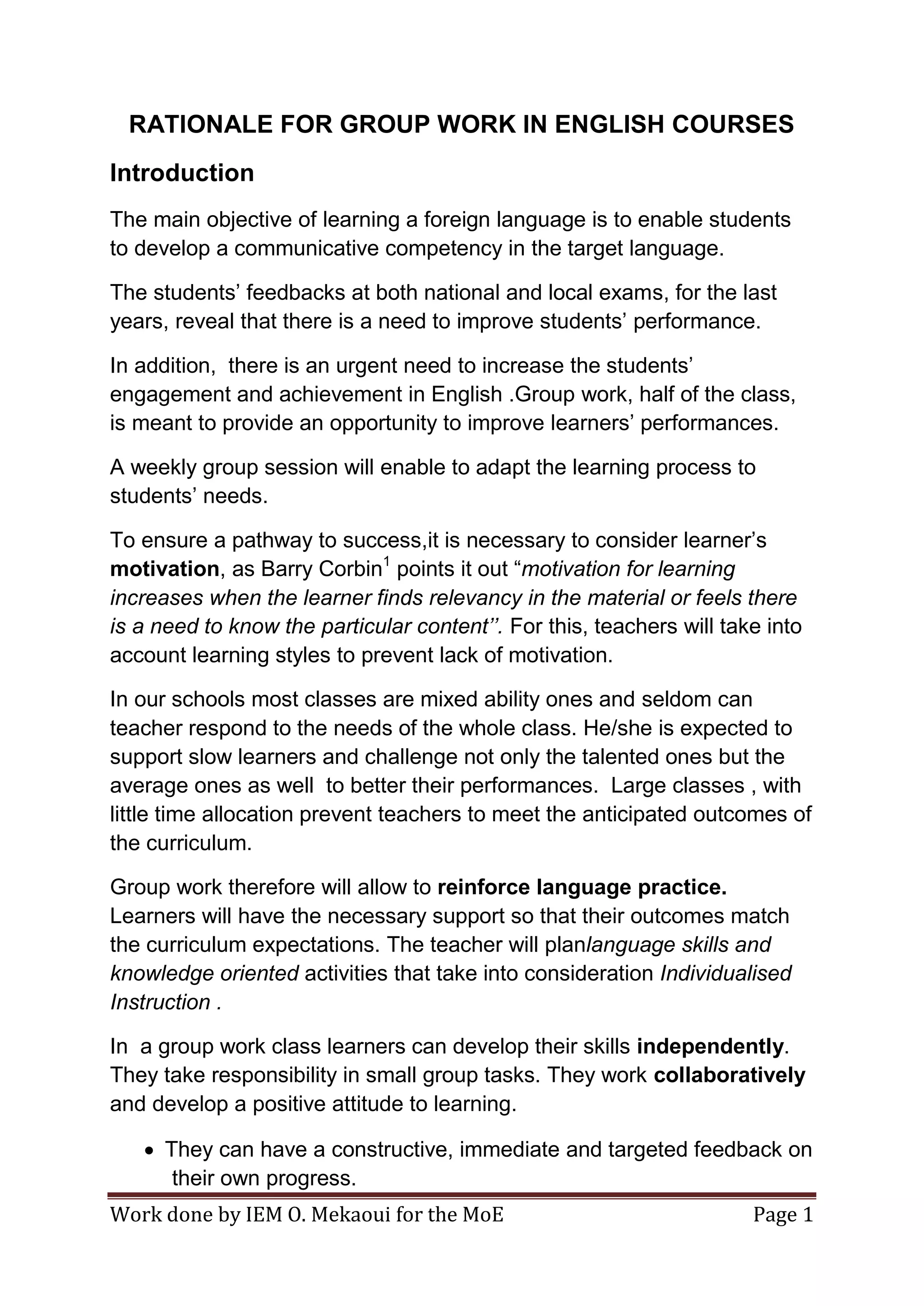 Framework for groupwork in middle school revised version pour fusion | PDF