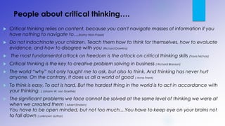 Framework for teaching critical thinking: Experience of teaching ...