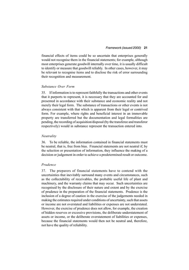 Framework for the preparation and presentation of financial statements ...