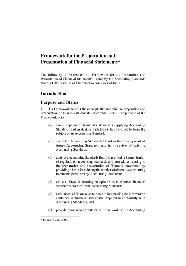 Framework for the preparation and presentation of financial statements ...