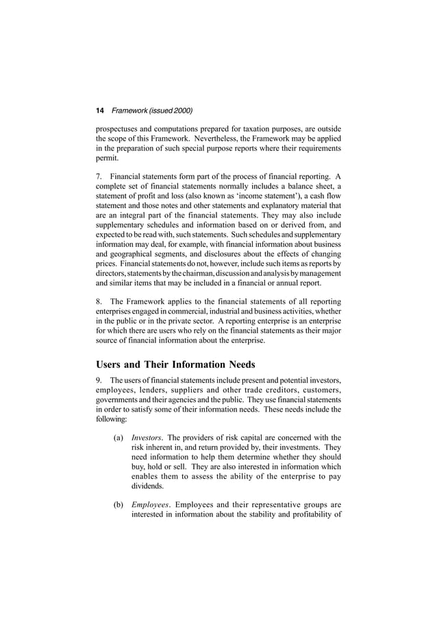 Framework for the preparation and presentation of financial statements ...