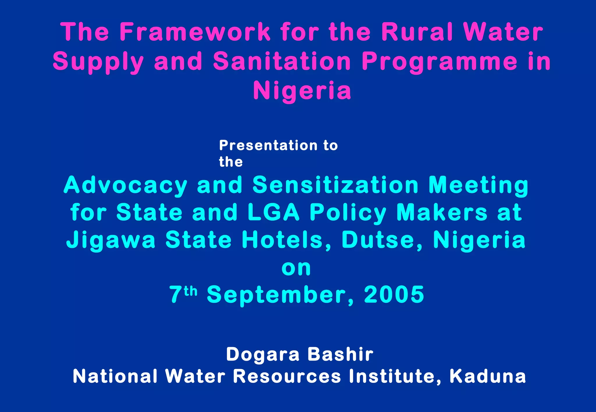 Framework for the rural water supply and sanitation program in nigeria ...