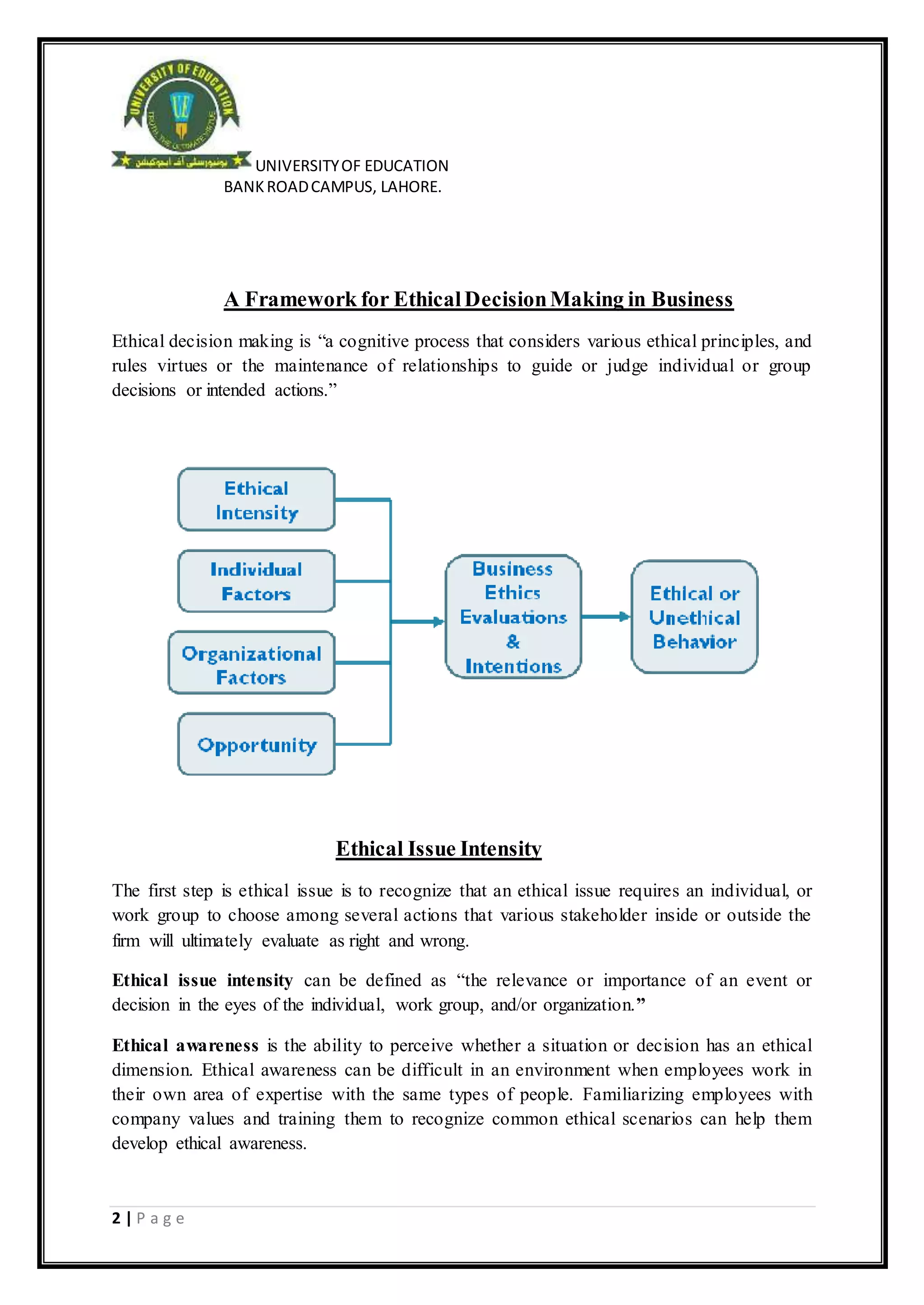 Framework of ethical decision making process | DOCX