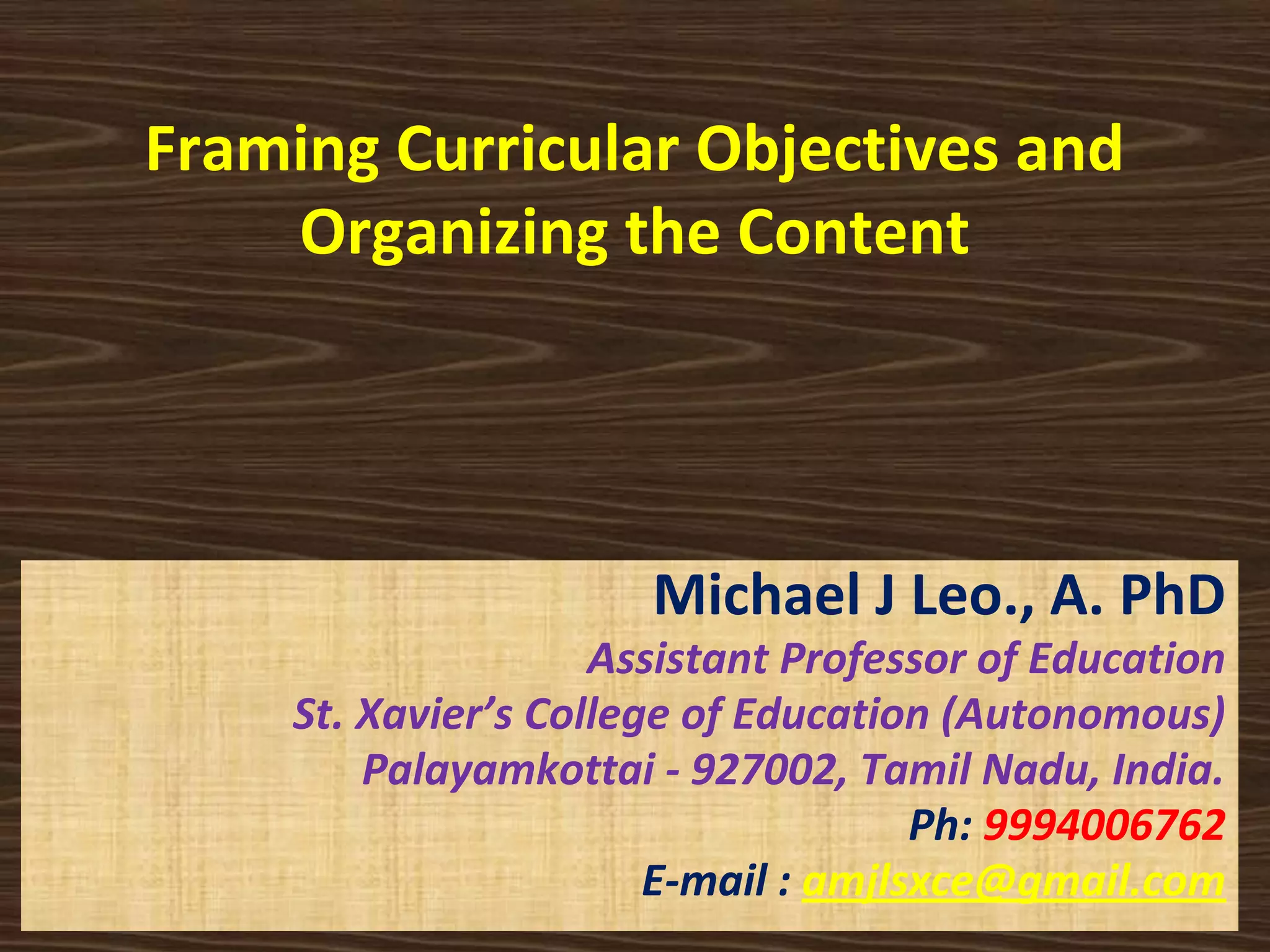 Framing curricular objectives and organisation of contents | PDF