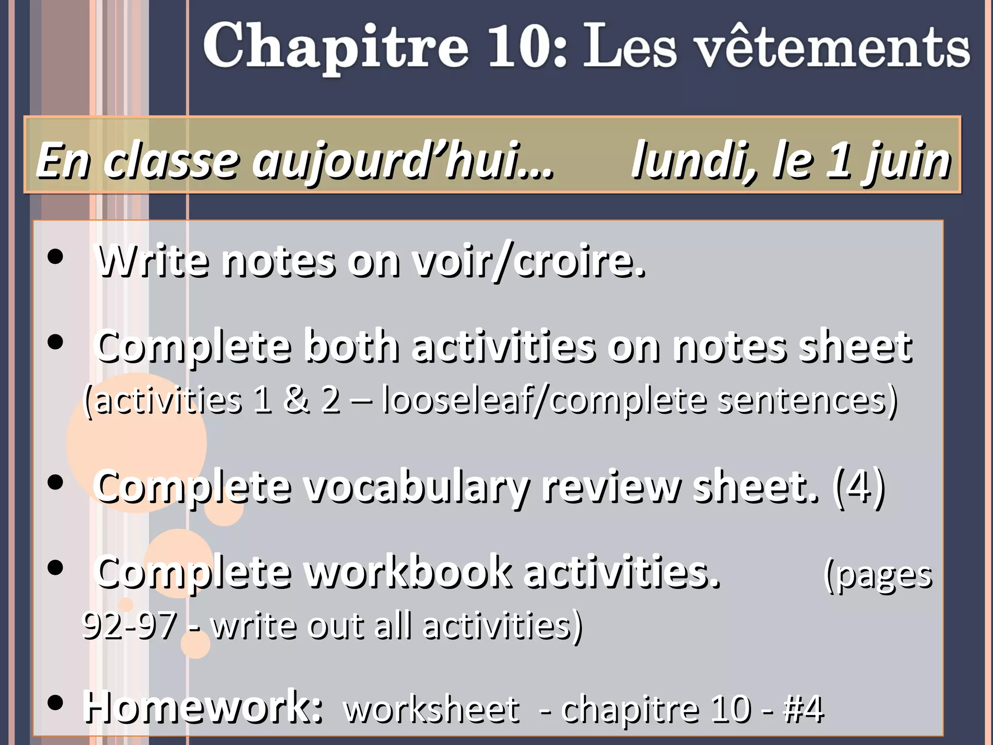 Français 1B - Chapitre 10 - notes NEW