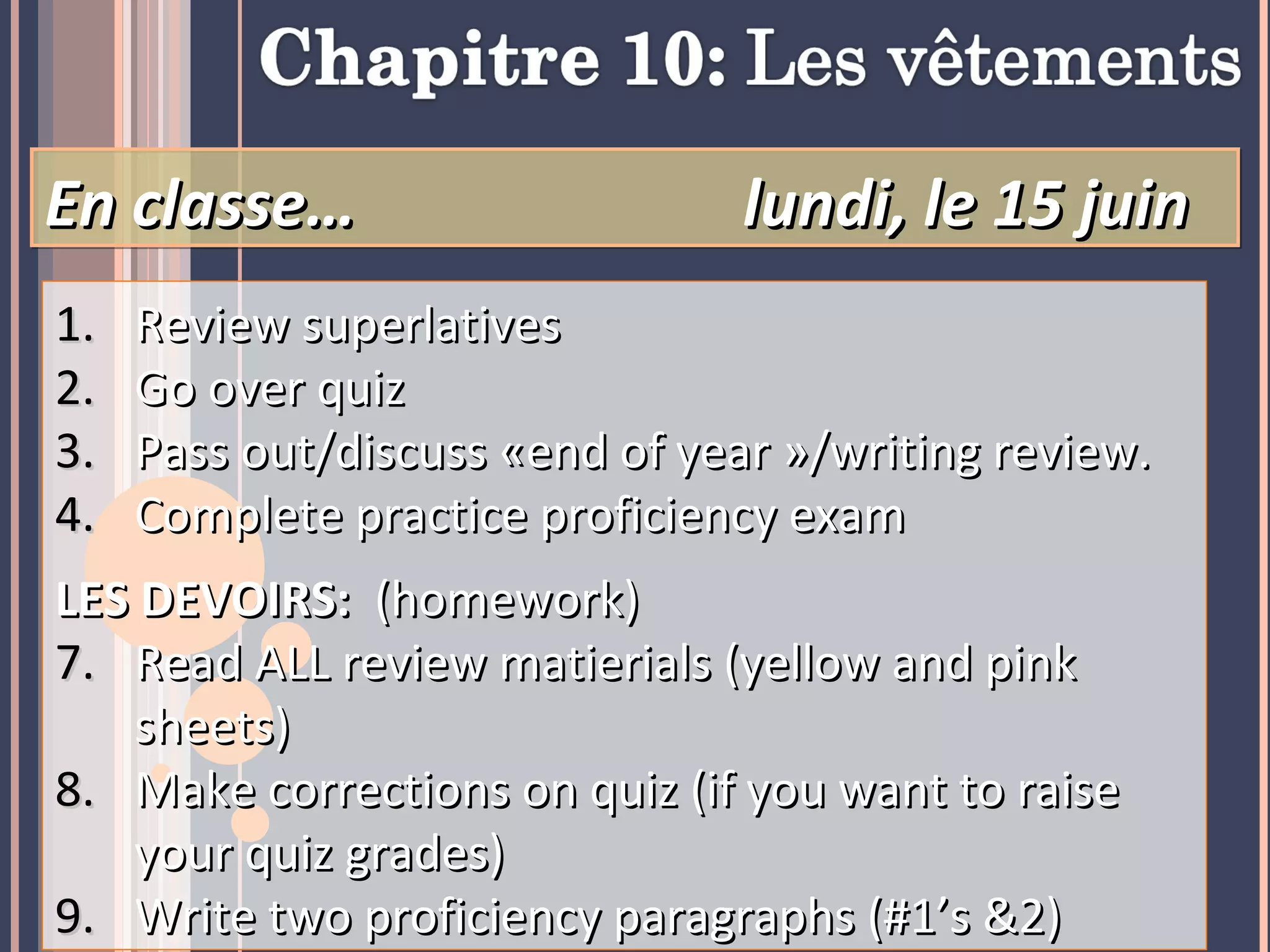Français 1B - Chapitre 10 - notes NEW
