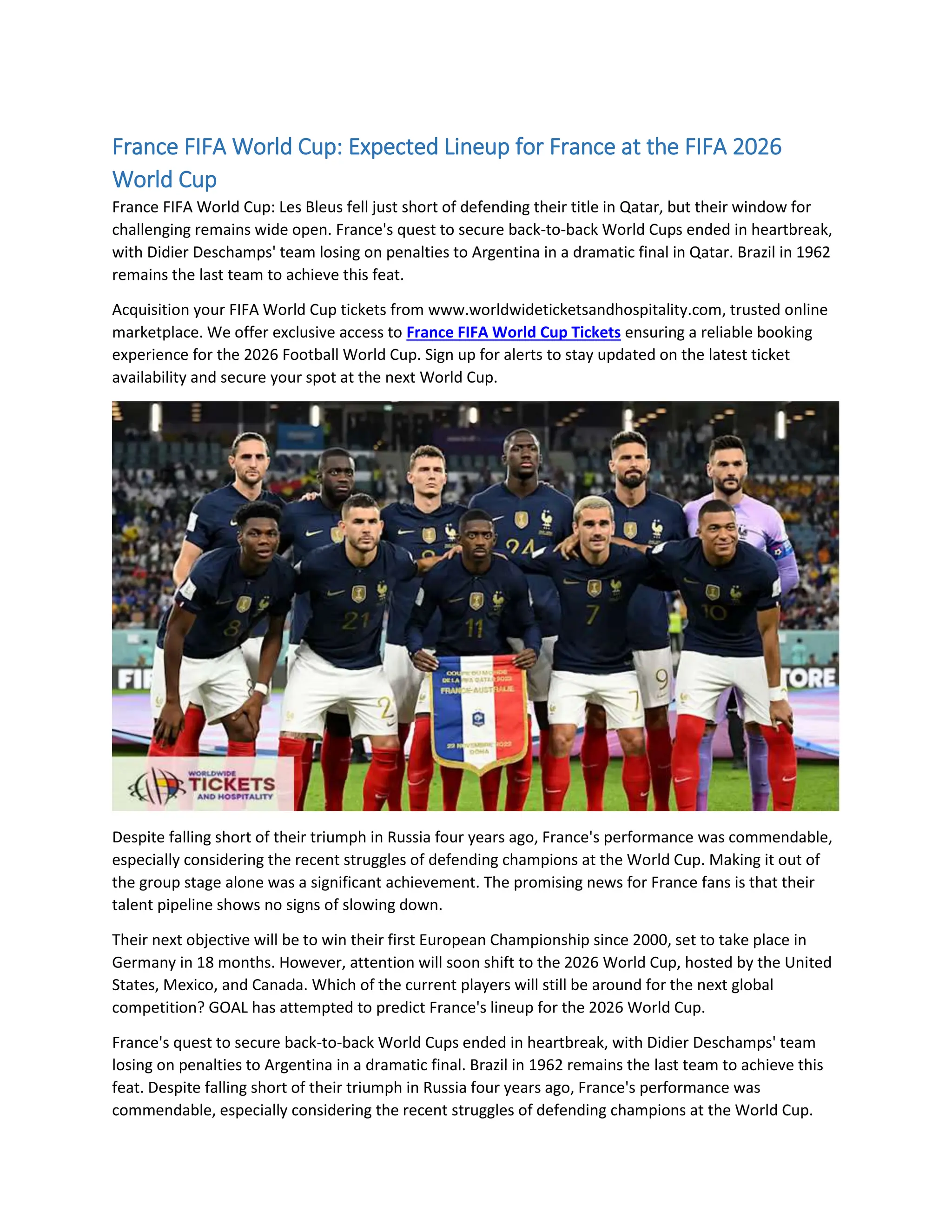 France FIFA World Cup Expected Lineup for France at the FIFA 2026 World ...