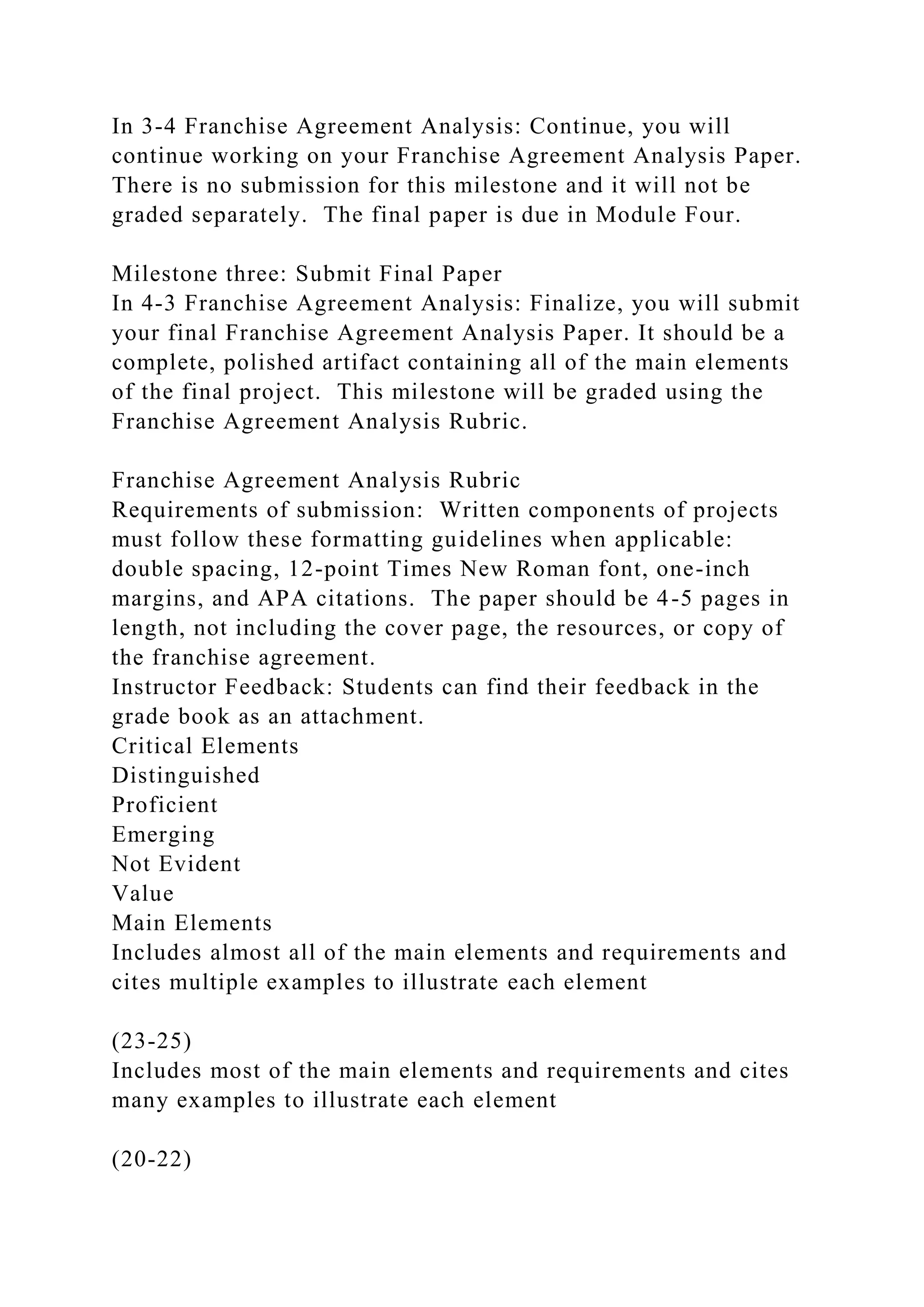 Franchise Agreement Analysis Paper Guidelines and Grading Guide.docx