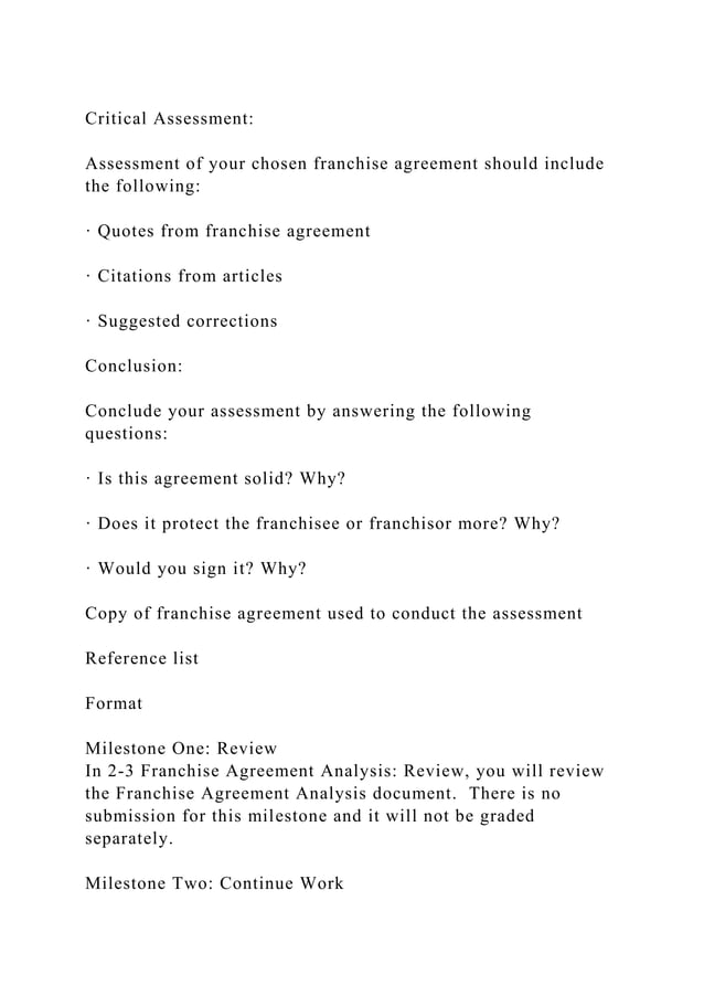 Franchise Agreement Analysis Paper Guidelines and Grading Guide.docx