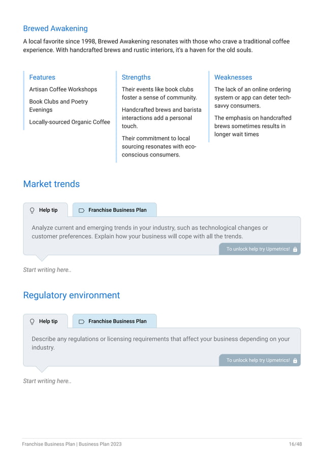 franchise business plan example |upmetrics | PDF