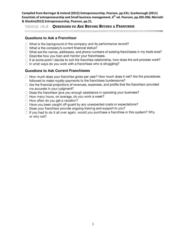 Franchise evaluation checklist | PDF