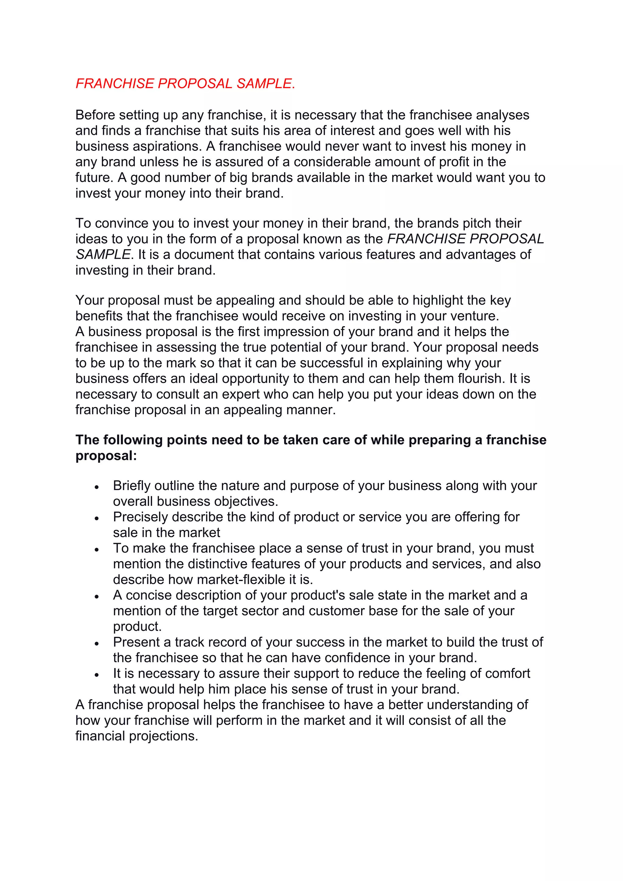 Franchise proposal sample | PDF