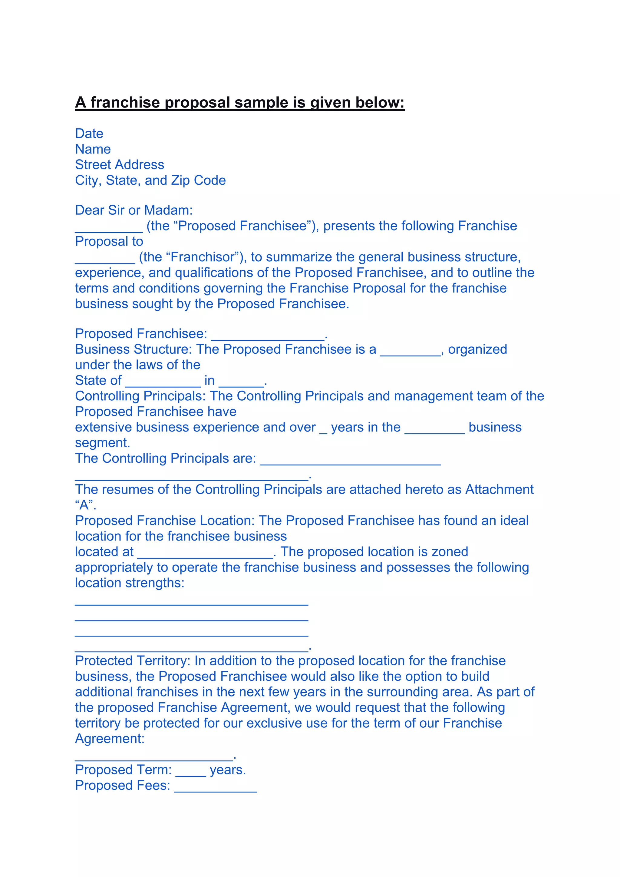 Franchise proposal sample | PDF