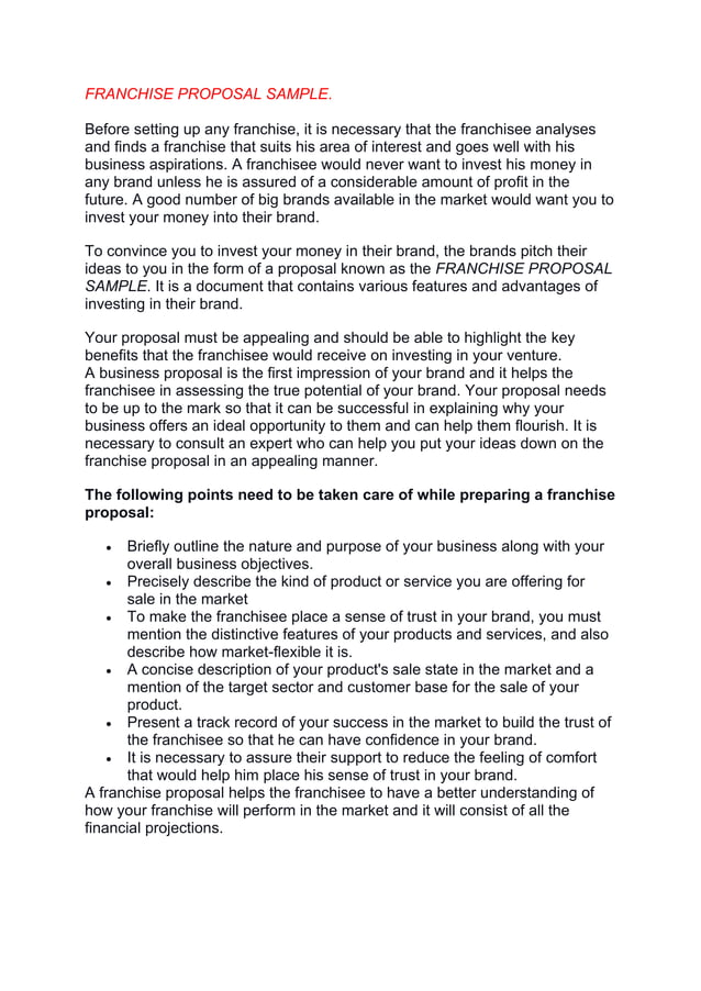 Franchise proposal sample | PDF