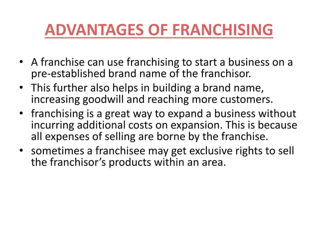 Franchising and licensing | PPTX | Business | Business and Finance