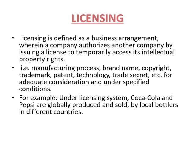 Franchising and licensing | PPTX | Business | Business and Finance