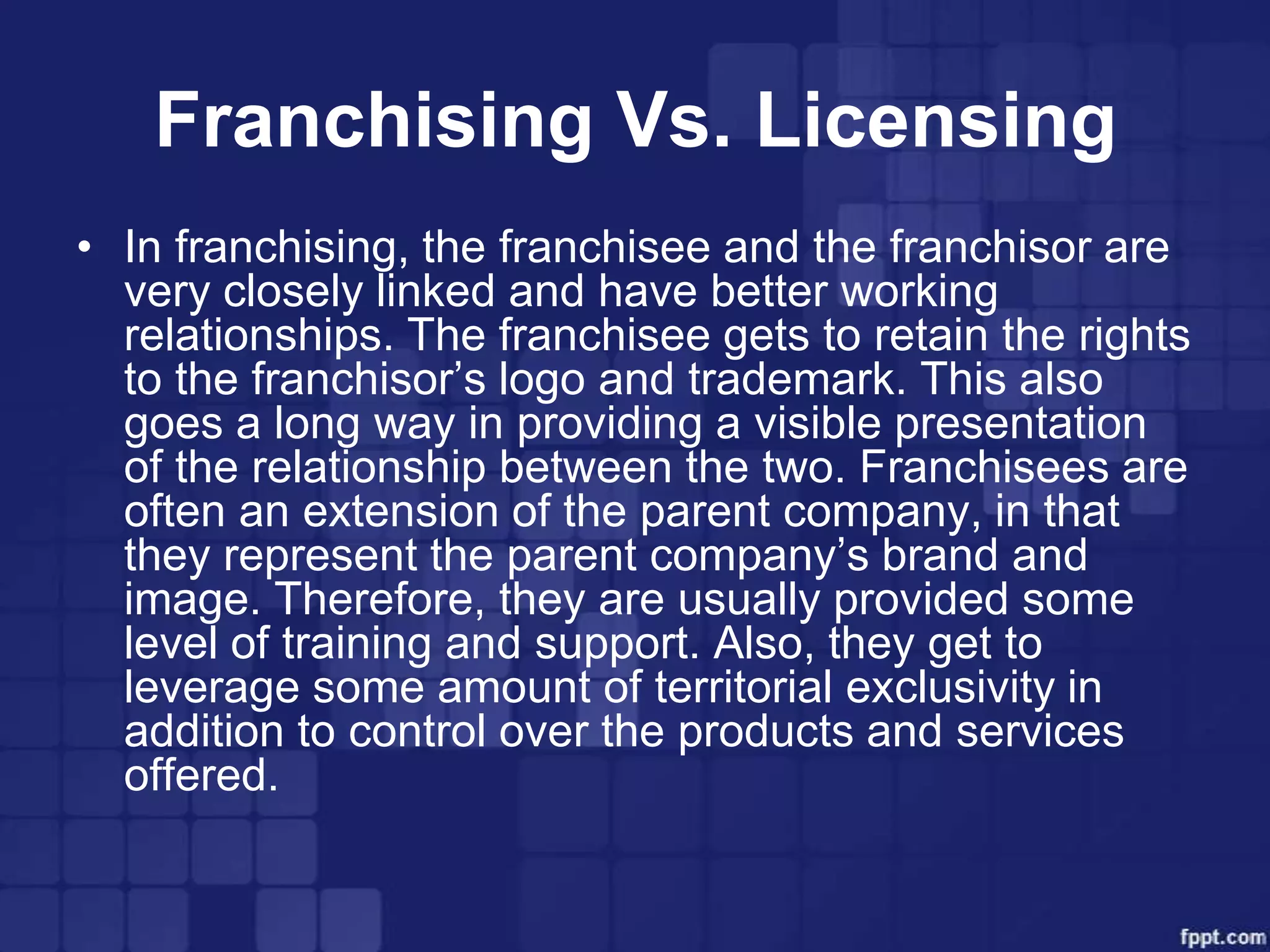 Franchising vs. licensing | PPTX