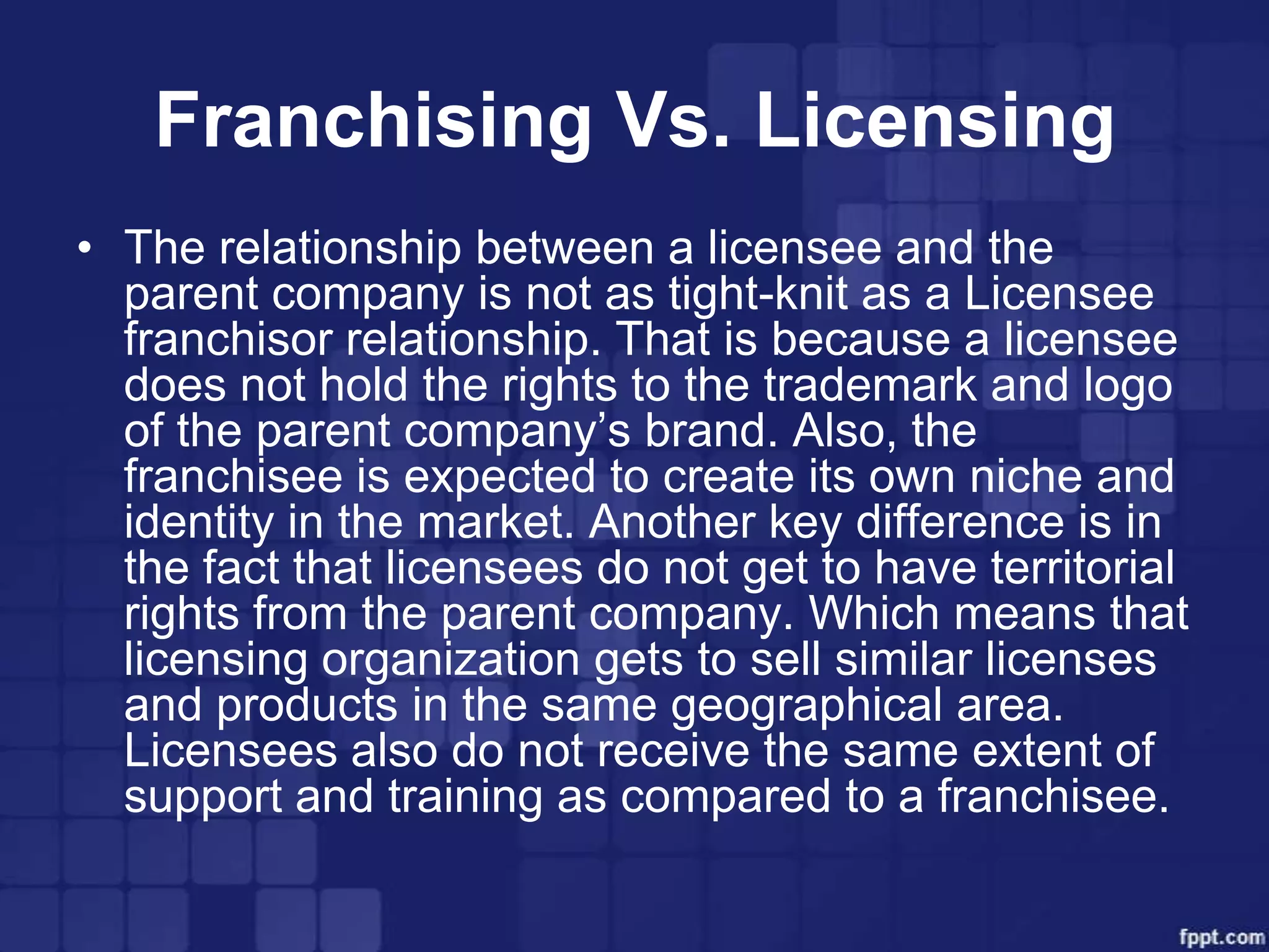 Franchising vs. licensing | PPTX
