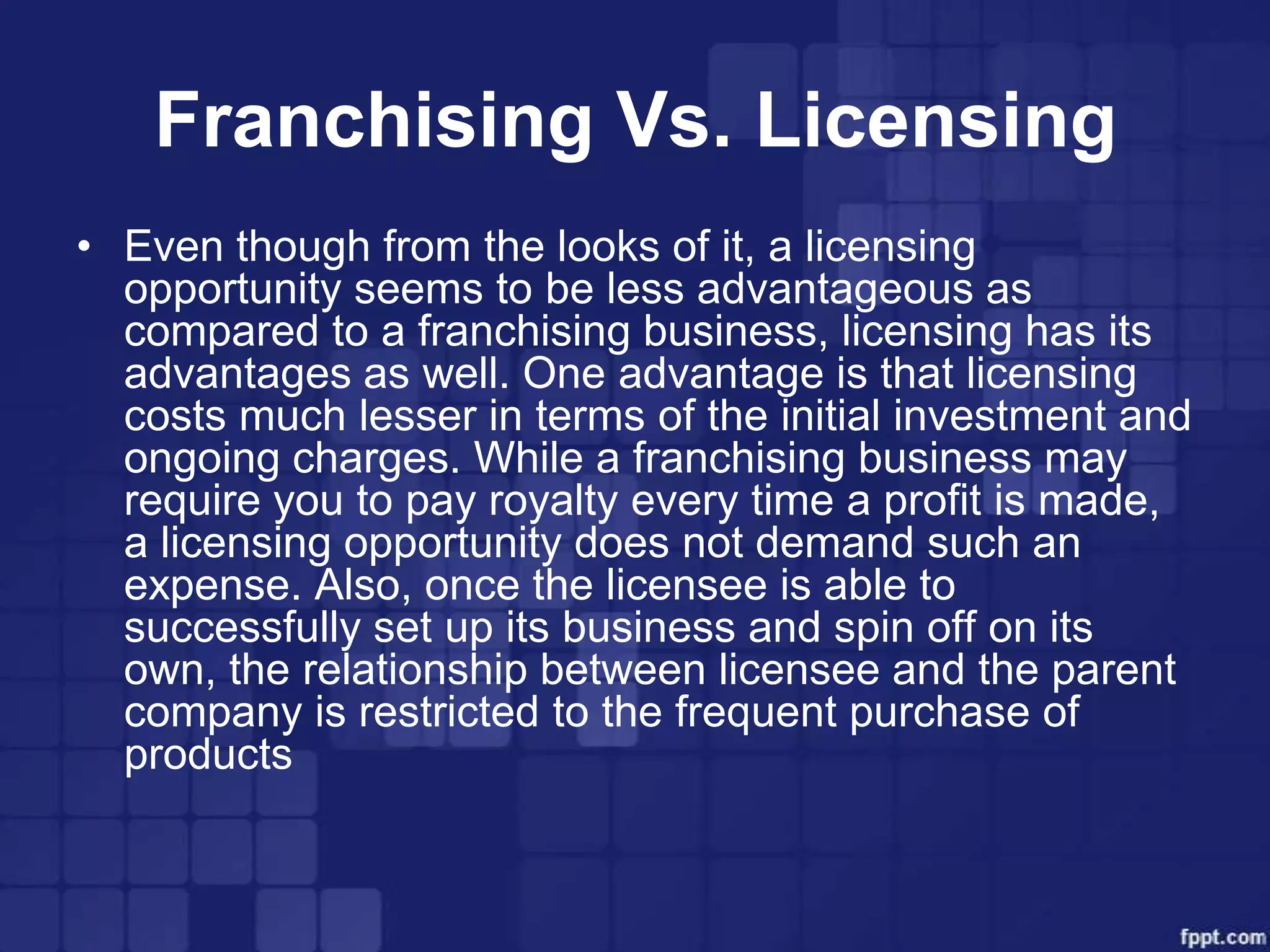 Franchising vs. licensing | PPTX