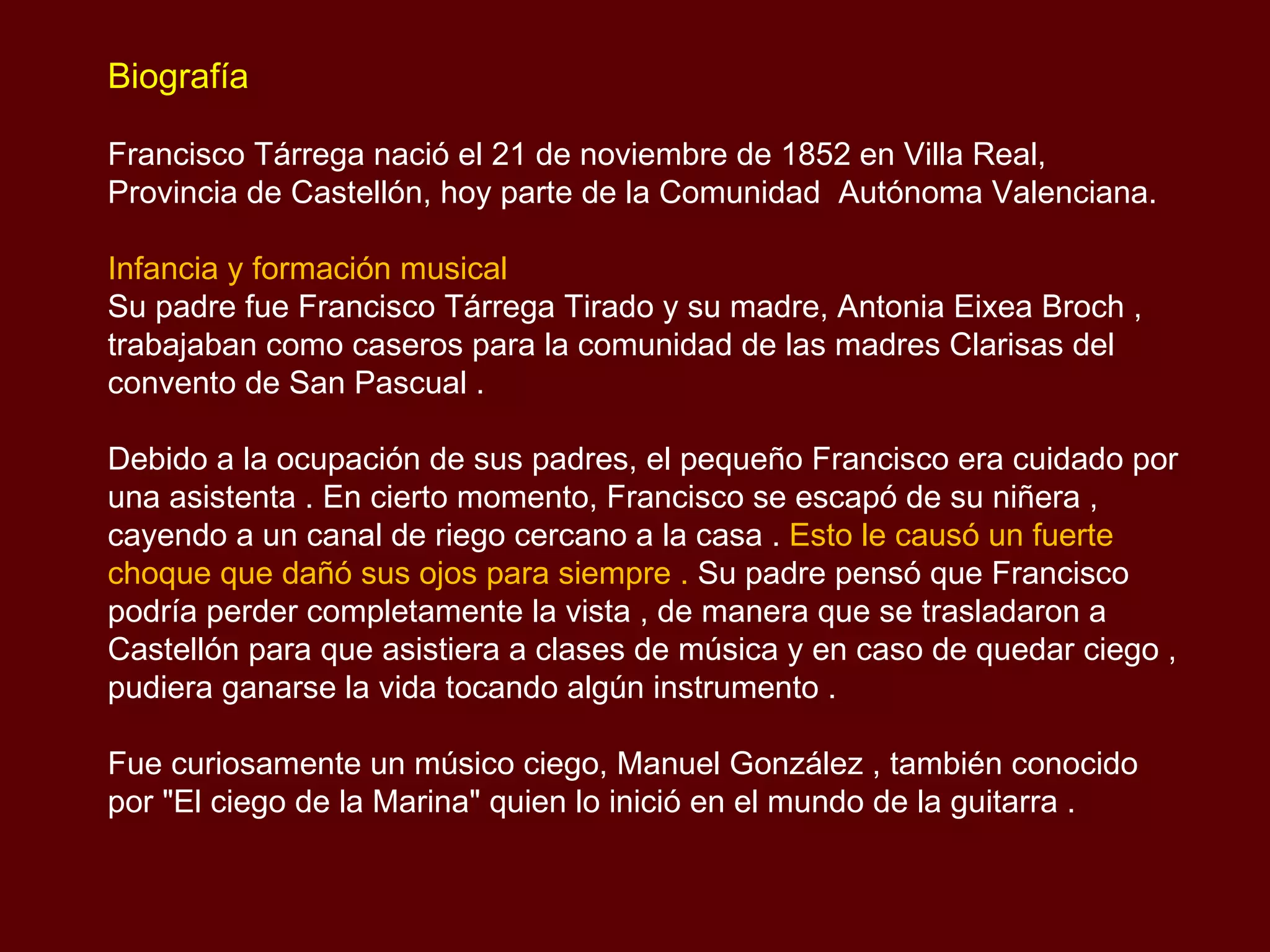 Francisco Tarrega - Biografia y Musica | PPS | Classical Music | Music