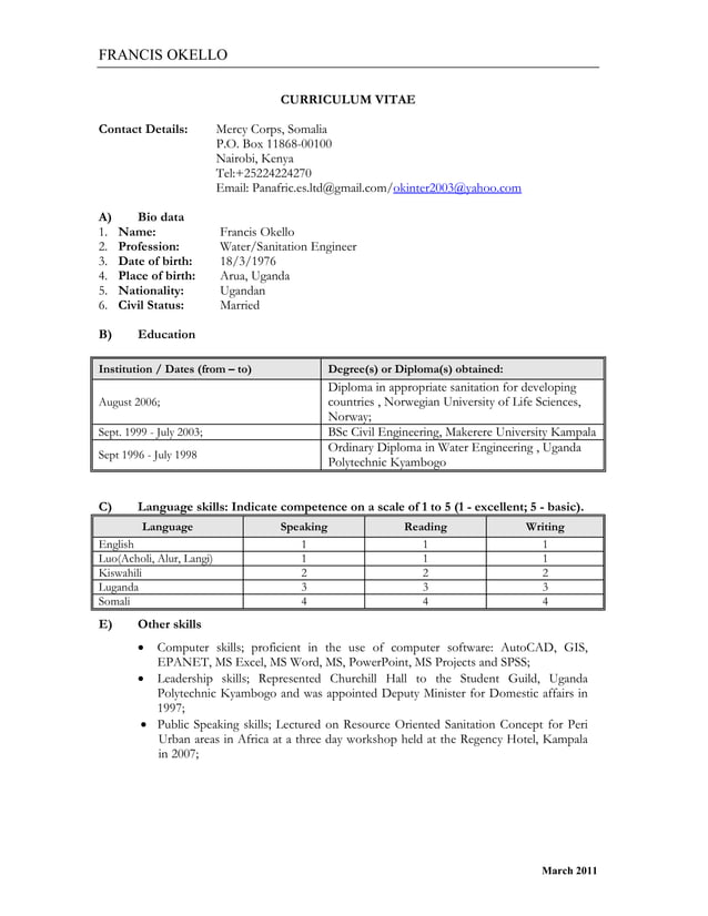 Francis Okello Resume | PDF