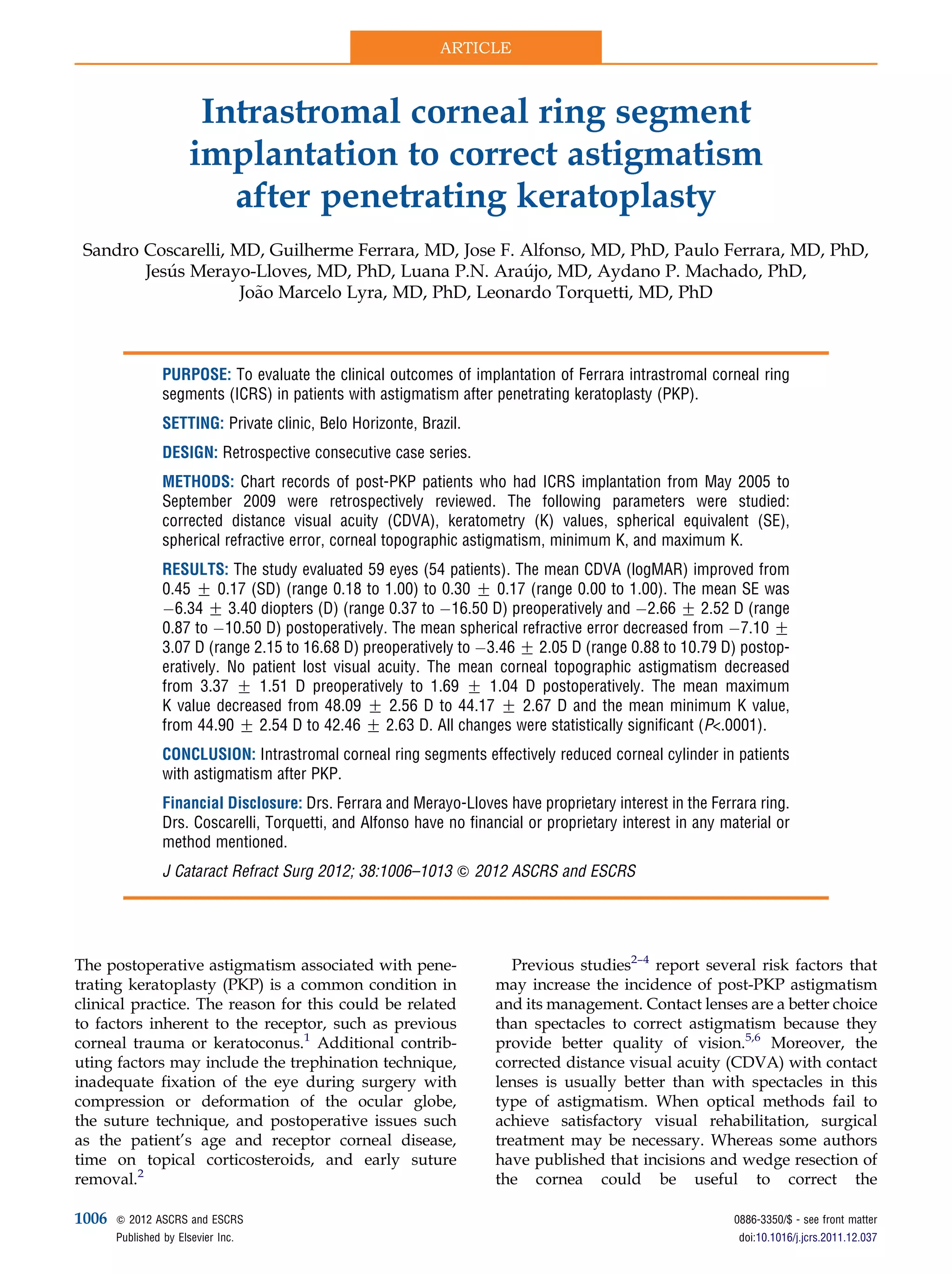 FR and the astigmatism after penetrating keratoplasty | PDF