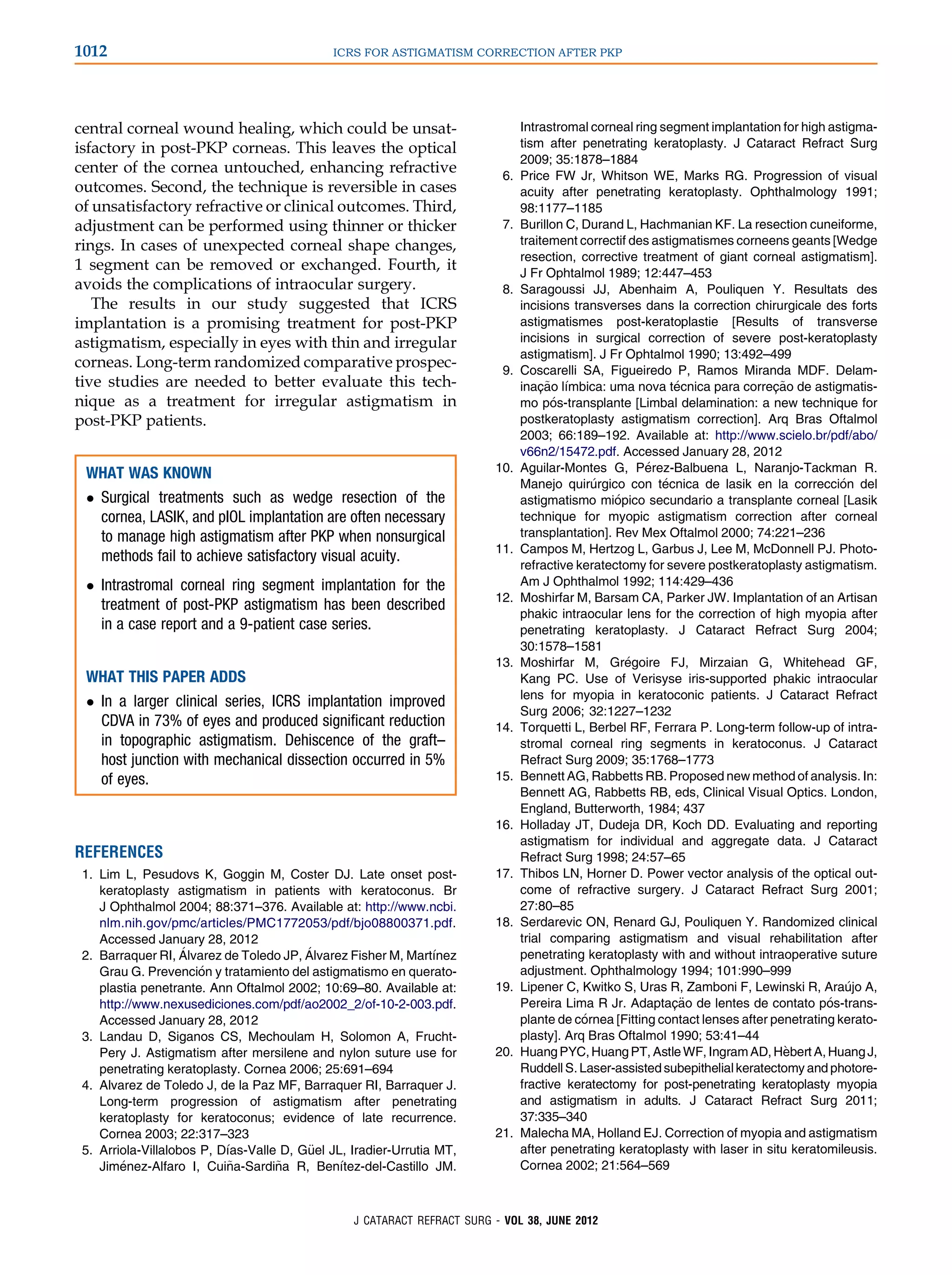 FR and the astigmatism after penetrating keratoplasty | PDF