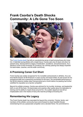 Frank Csorba’s Death Shocks Community: A Life Gone Too Soon | PDF
