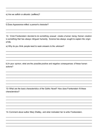 Frankenstein activities | PDF