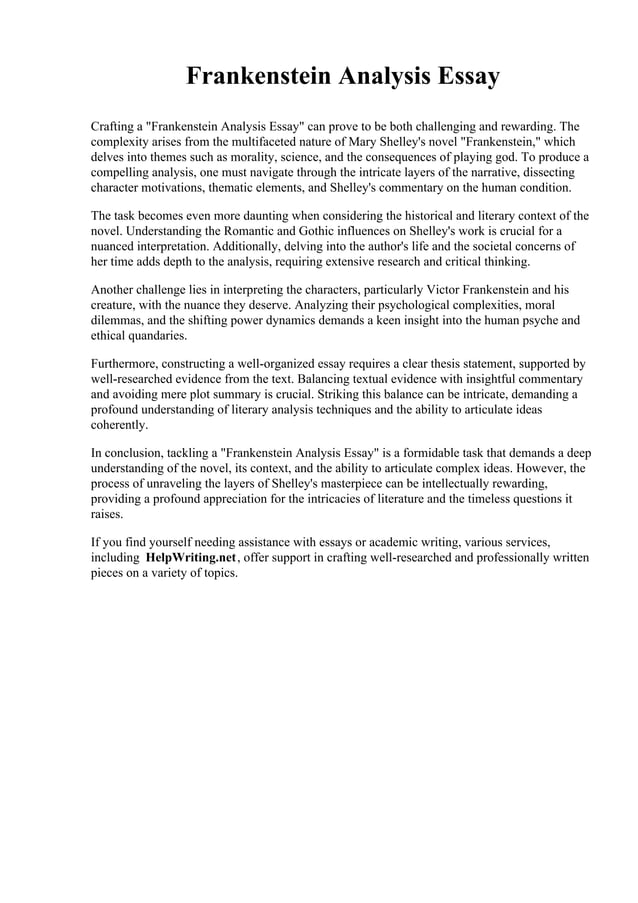 Frankenstein Analysis Essay. SUNY Buffalo State University | PDF