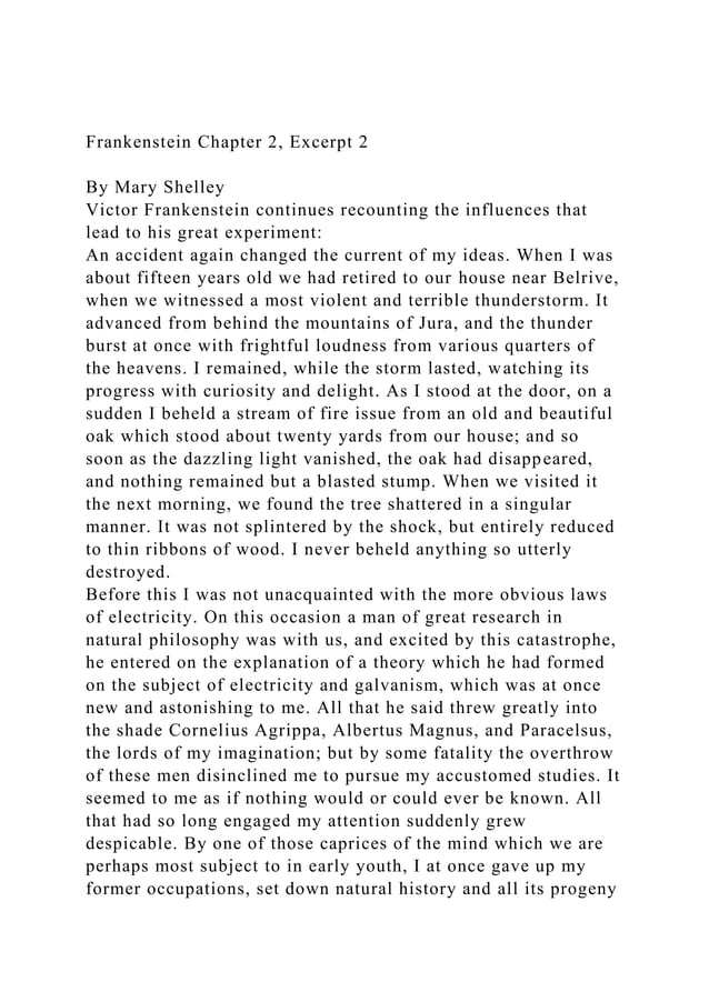 Frankenstein Chapter 2, Excerpt 2By Mary ShelleyVictor Frank.docx ...