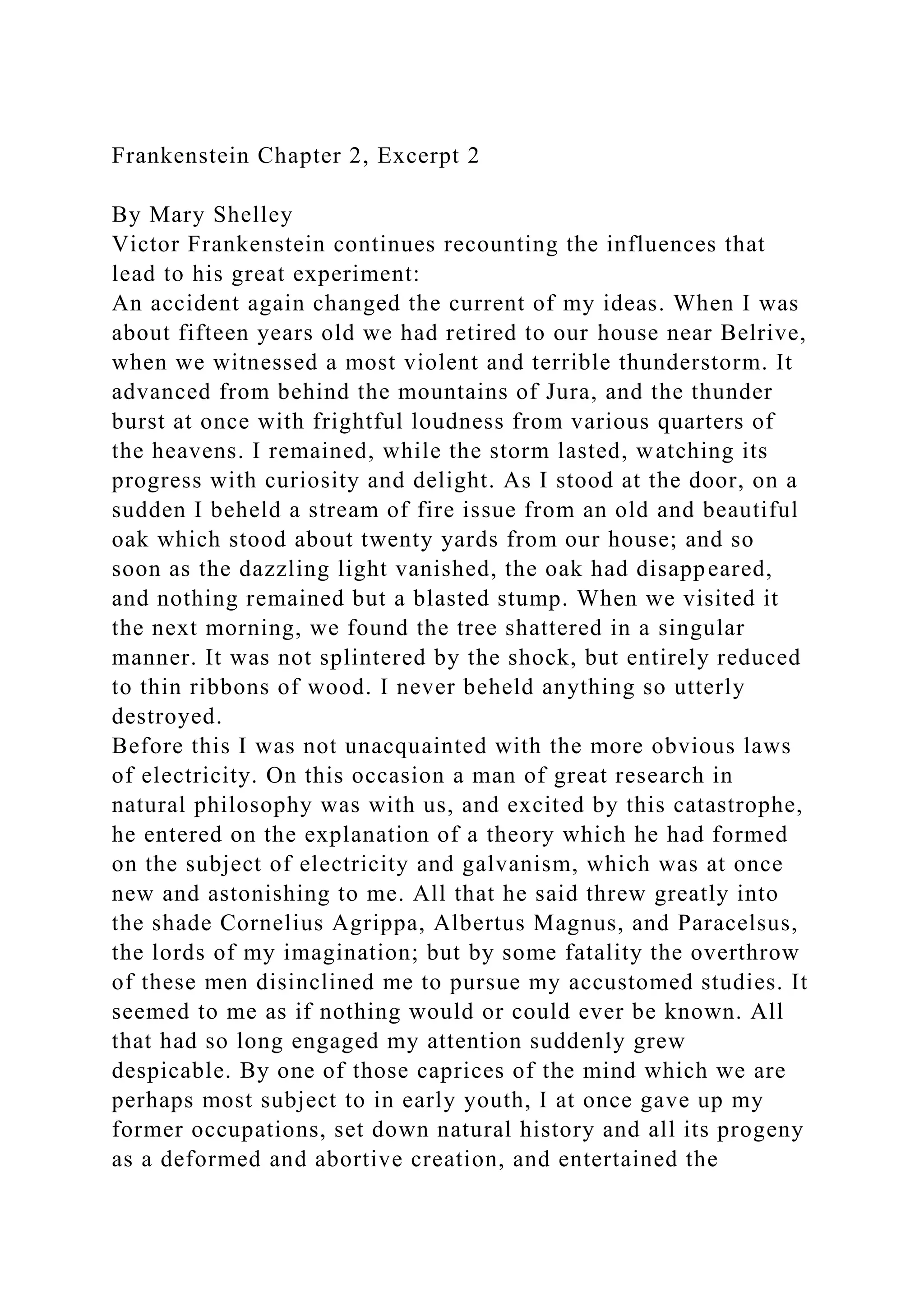 Frankenstein Chapter 2, Excerpt 2By Mary ShelleyVictor Franken.docx ...
