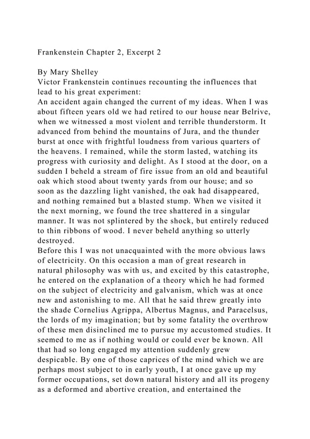 Frankenstein Chapter 2, Excerpt 2By Mary ShelleyVictor Franken.docx ...