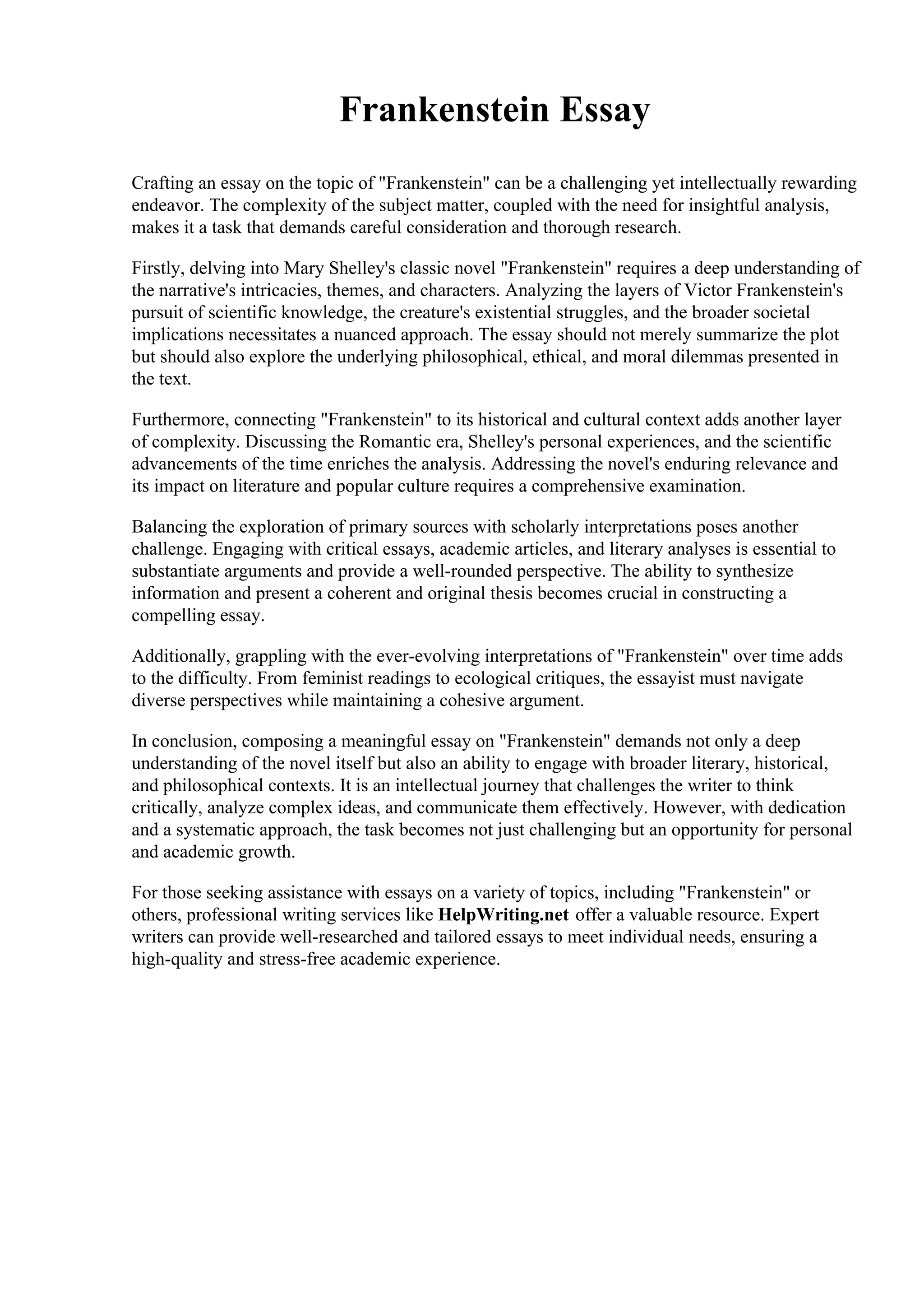 Frankenstein Essay | PDF