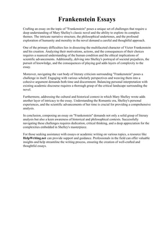 Frankenstein Essays. Frankenstein Essay English Advanced - Year 12 HSC ...